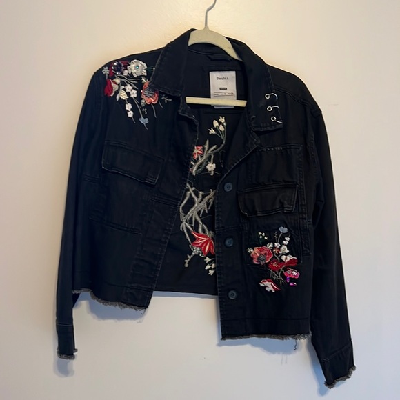 Bershka | Jackets & Coats | Beaded Detailed Black Denim Jacket | Poshmark